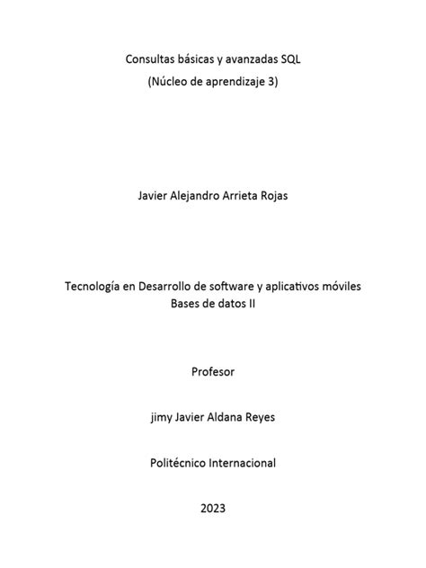 Consultas Básicas Y Avanzadas Sql Nucleo3 Pdf