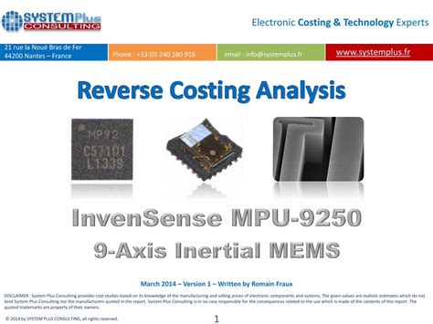 Pdf Invensense Mpu 9250 9 Axis Mems Imu Teardown Reverse Costing Report By Published Yole