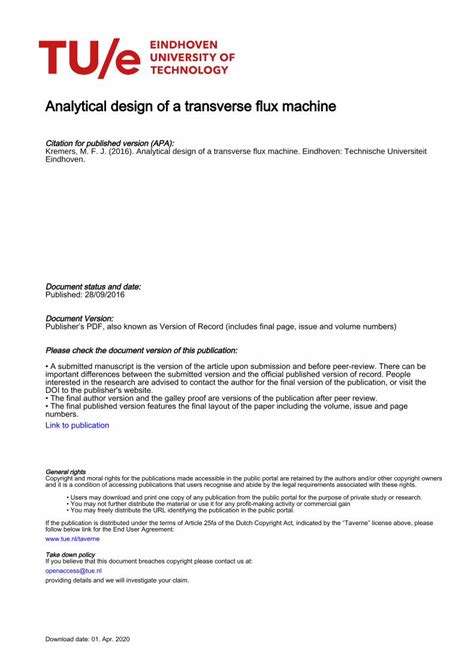 Pdf Analytical Design Of A Transverse Flux Machineanalytical Design