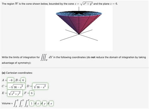 Solved The Region W Is The Cone Shown Below Bounded By The