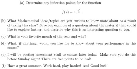 Solved A Determine Any Inflection Points For The Function Chegg