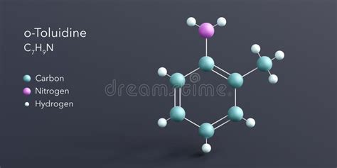 O Toluidine Molecule 3d Rendering Flat Molecular Structure With Chemical Formula And Atoms