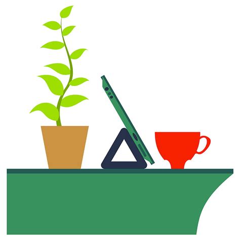 직장 책상 컴퓨터 공장 커피 최고 각도 벡터 Ai Eps Uidownload