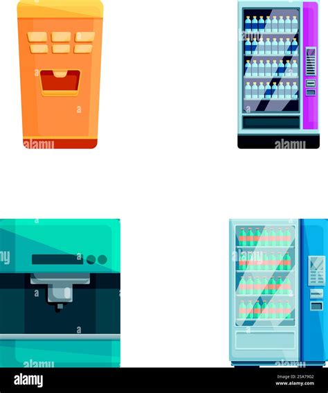 Beverage Machine Icons Set Cartoon Vector Various Type Of Drink
