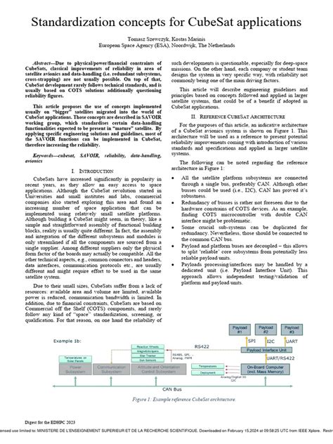 Standardization Concepts For Cubesat Applications Pdf Reliability