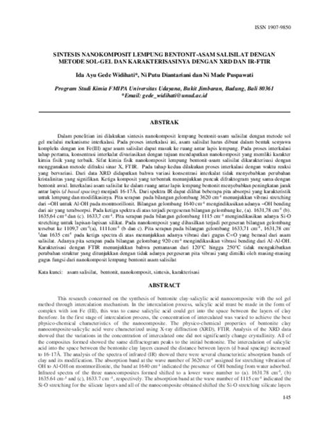 Pdf Sintesis Nanokomposit Lempung Bentonit Asam Salisilat Dengan Metode Sol Gel Dan