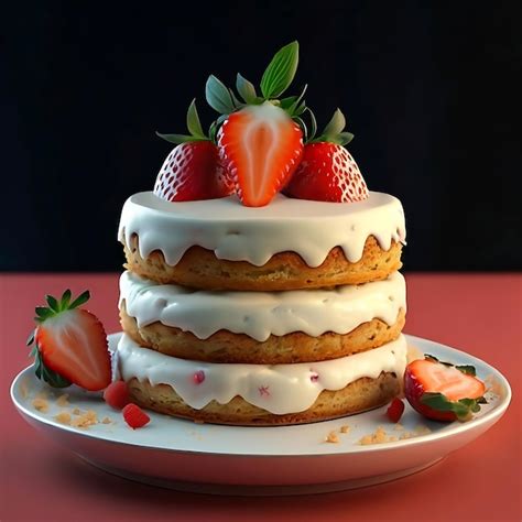 premium ai image vanilla cake with strawberry 3d rendering