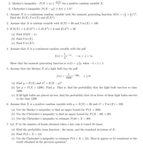 Solved Ex 2 Markows Inequality Px A S For A