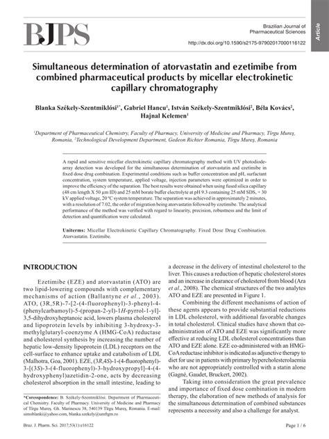 Pdf Simultaneous Determination Of Atorvastatin And Ezetimibe From