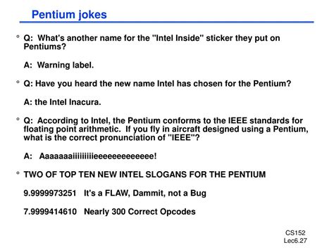 Ppt Cs152 Computer Architecture And Engineering Lecture 7 Divide Floating Point Pentium Bug