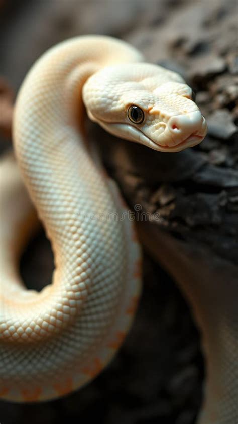 Beautiful Albino Ball Python Resting On A Rocky Surface Under Natural