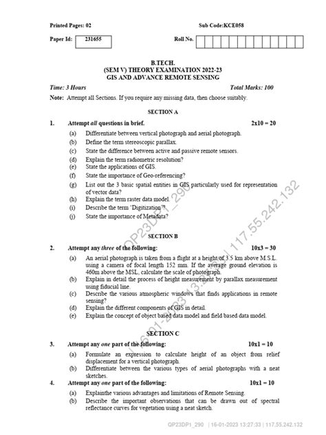 Gis And Advance Remote Sensing Kce058 Pdf Geographic Information System Remote Sensing