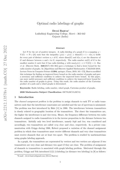Optimal Radio Labelings Of Graphs Deepai