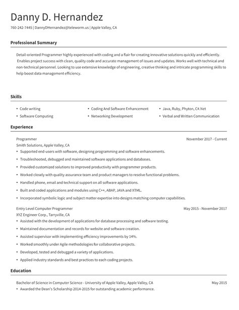Programmer Resume Examples To Help Build Yours ResumeNerd