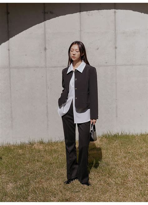 Made 하운드 실버 버튼 노 카라 자켓