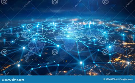 Global Communication Network With Connecting Lines Over A World Map Stock Illustration