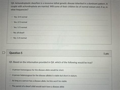 Solved Q4 Achondroplastic Dwarfism Is A Recessive Lethal