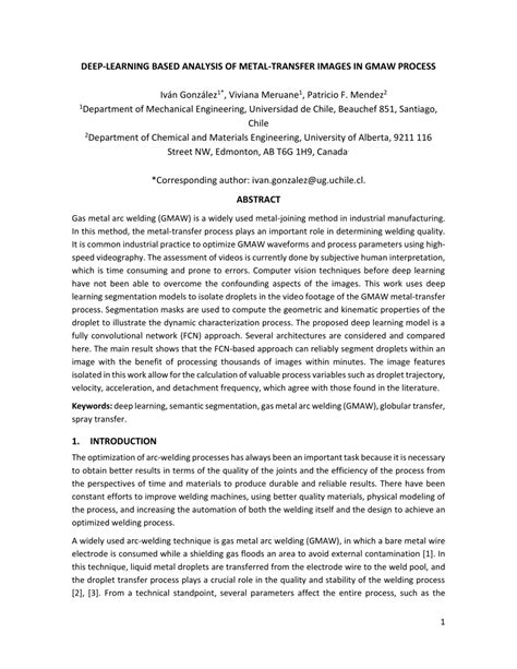 Pdf Deep Learning Based Analysis Of Metal Transfer Images In Gmaw Process