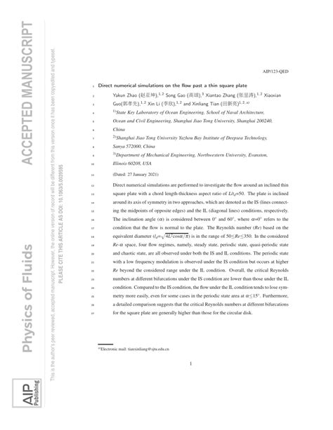 Pdf Direct Numerical Simulations On The Flow Past A Thin Square Plate