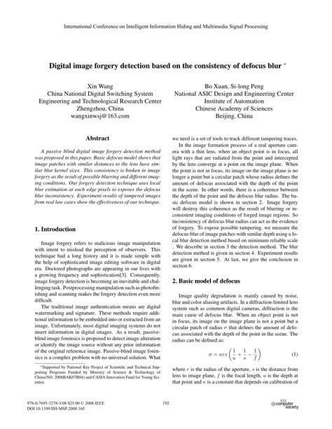 Pdf Digital Image Forgery Detection Based On The Consistency Of Defocus Blur