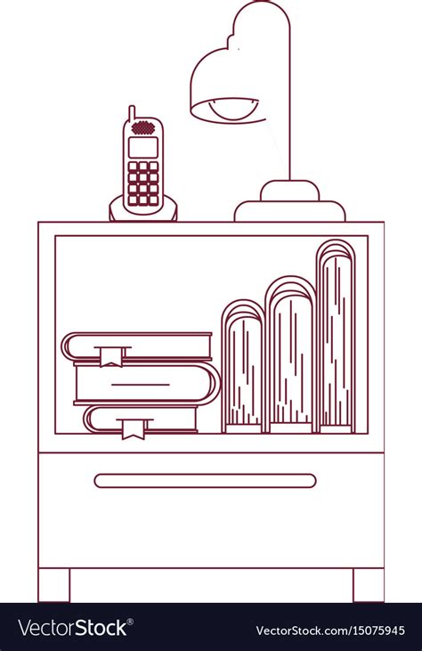 Dark Red Line Contour Of Nightstand With Cordless Vector Image