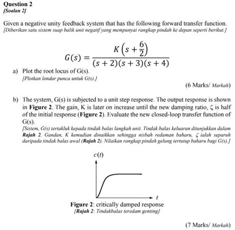 Solved Question Soalan Given A Negative Unity Feedback Chegg