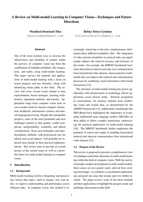 Pdf A Review On Multi Modal Learning In Computer Vision Techniques