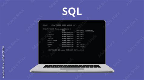 Sql Syntax Programming Illustration With Laptop And Code Program Stock Vector Adobe Stock