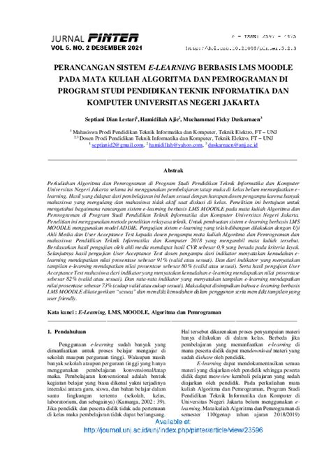Pdf Perancangan Sistem E Learning Berbasis Lms Moodle Pada Mata