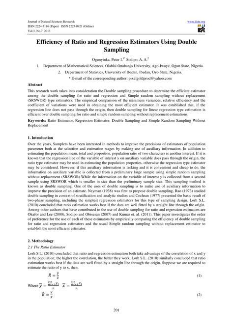 PDF Efficiency Of Ratio And Regression Estimators Using Double Sampling