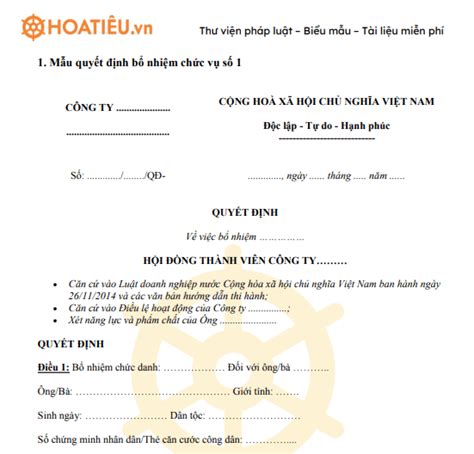 Mẫu Quyết định Bổ Nhiệm Chức Vụ Mẫu Quyết định điều Chỉnh Chức Danh