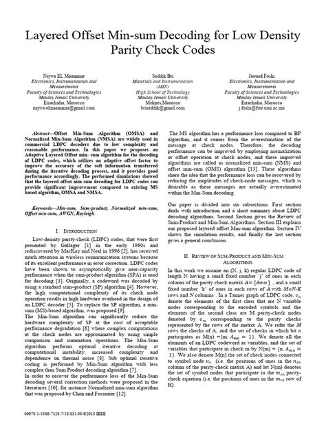 Layered Offset Min Sum Decoding For Low Density Parity Check Codes