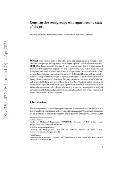 Pdf Constructive Semigroups With Apartness A State Of The Art