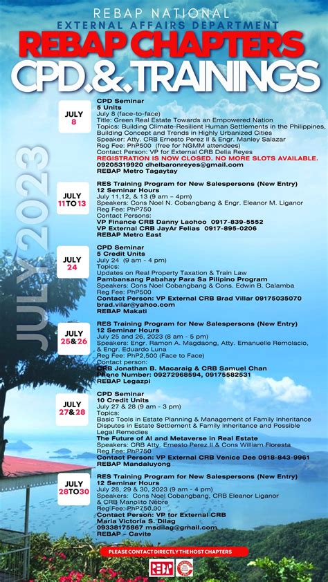 July Cpd And Trainings Rebap