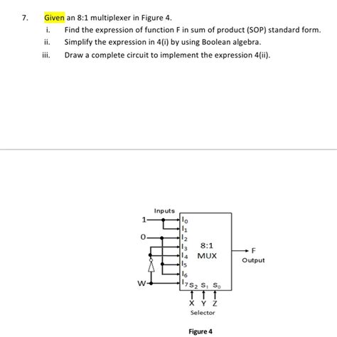 Solved 7 Given An 81 Multiplexer In Figure 4 I Find The