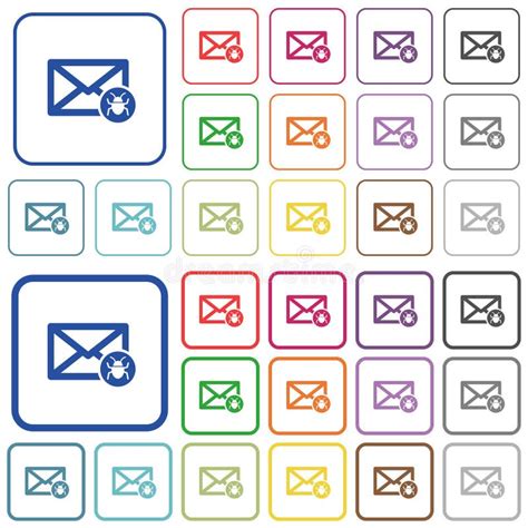 Spam Mail Outlined Flat Color Icons Stock Vector Illustration Of Junk Framed 190014776