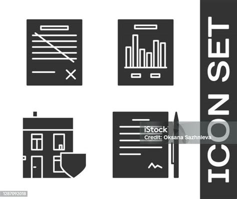 펜으로 계약 설정 파일 문서 삭제 방패와 집 및 그래프 차트 아이콘 문서 벡터 개념에 대한 스톡 벡터 아트 및 기타 이미지 개념 거절 계약서 Istock