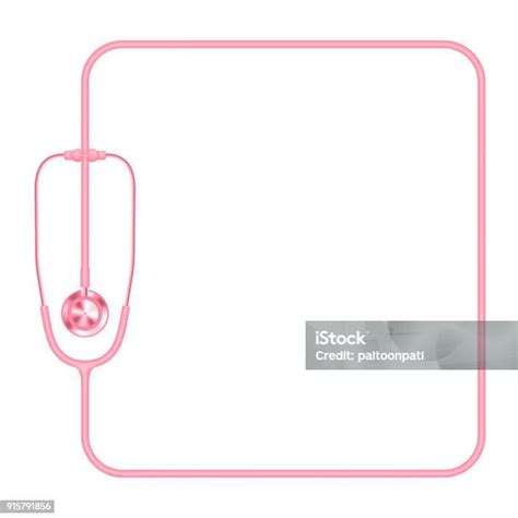 청진 기 핑크 색상과 흰색 배경 복사 공간에 고립 된 케이블에서 만든 사각형 모양의 프레임 건강 진단에 대한 스톡 벡터 아트 및 기타 이미지 건강 진단 건강관리와 의술