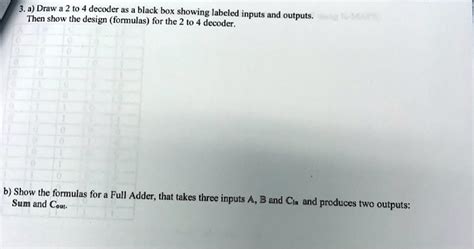 3 A Draw A 2 To 4 Decoder As A Black Box Showing Labeled Inputs And Outputs Then Show The
