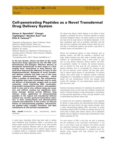 Pdf Cell Penetrating Peptides As A Novel Transdermal Drug Delivery System