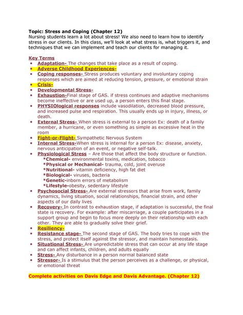 Exam 3 FPCC Exam 3 FPCC Topic Stress And Coping Chapter 12 Nursing Babes Learn A Lot
