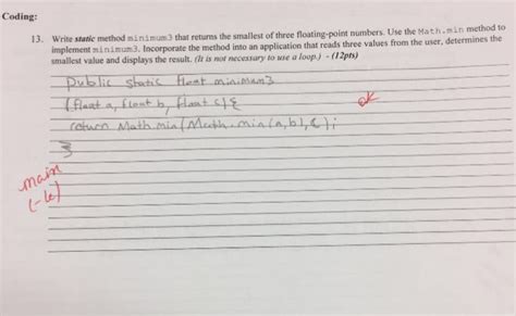 Solved Coding Static Method Minimum3 That Returns The