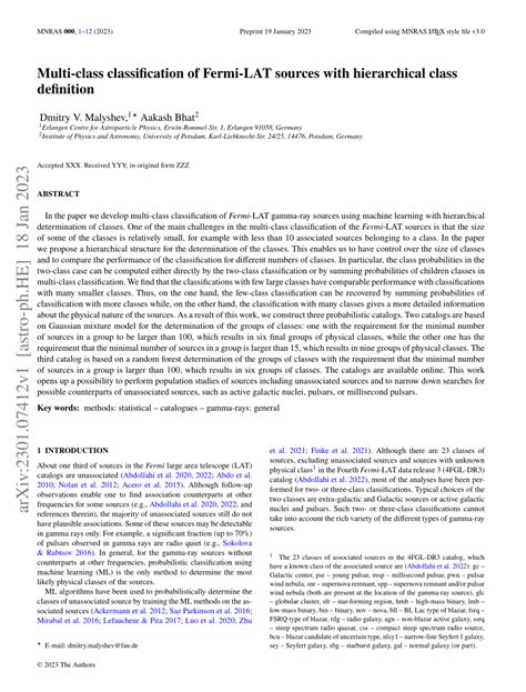 Pdf Multi Class Classification Of Fermi Lat Sources With Hierarchical Class Definition