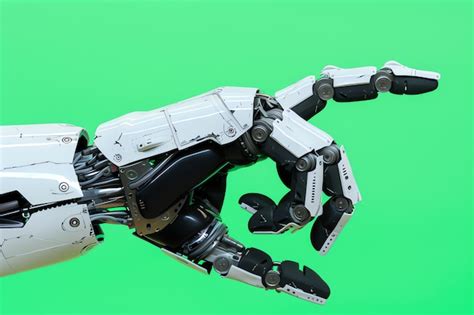 premium photo robot hand pointing with index finger isolated green background