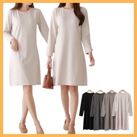 여자 미디 긴팔 클래식 모던 기본핏 골지원피스 무릎기장 드레스 미디원피스 중간길이 슬림라인