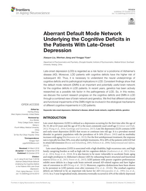 Pdf Aberrant Default Mode Network Underlying The Cognitive Deficits