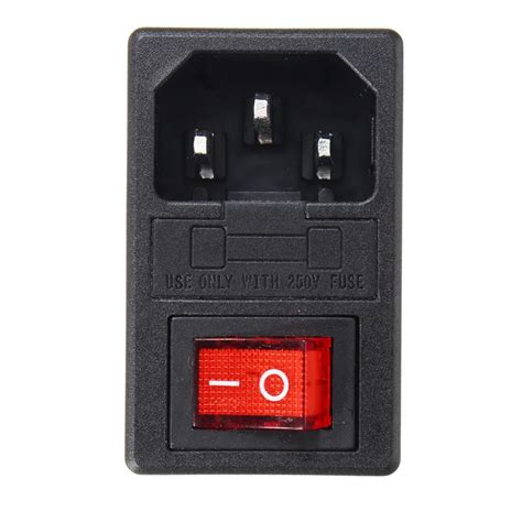 Excellway 10A 250V Red Rocker Switch Fused IEC 320 C14 Inlet Power Socket Fuse Switch Connector