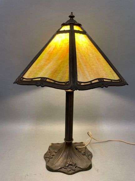Antique Bronze Lamp With Slag Glass Shade Matthew Bullock Auctioneers