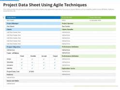 Project Data Sheet Using Agile Techniques Agile Proposal Effective Project Management IT