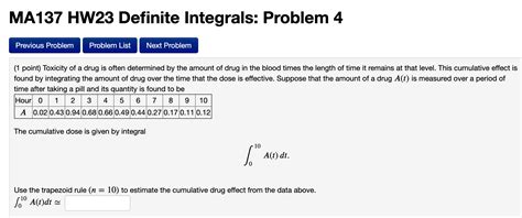 Solved Ma137 Hw23 Definite Integrals Problem 4 Previous